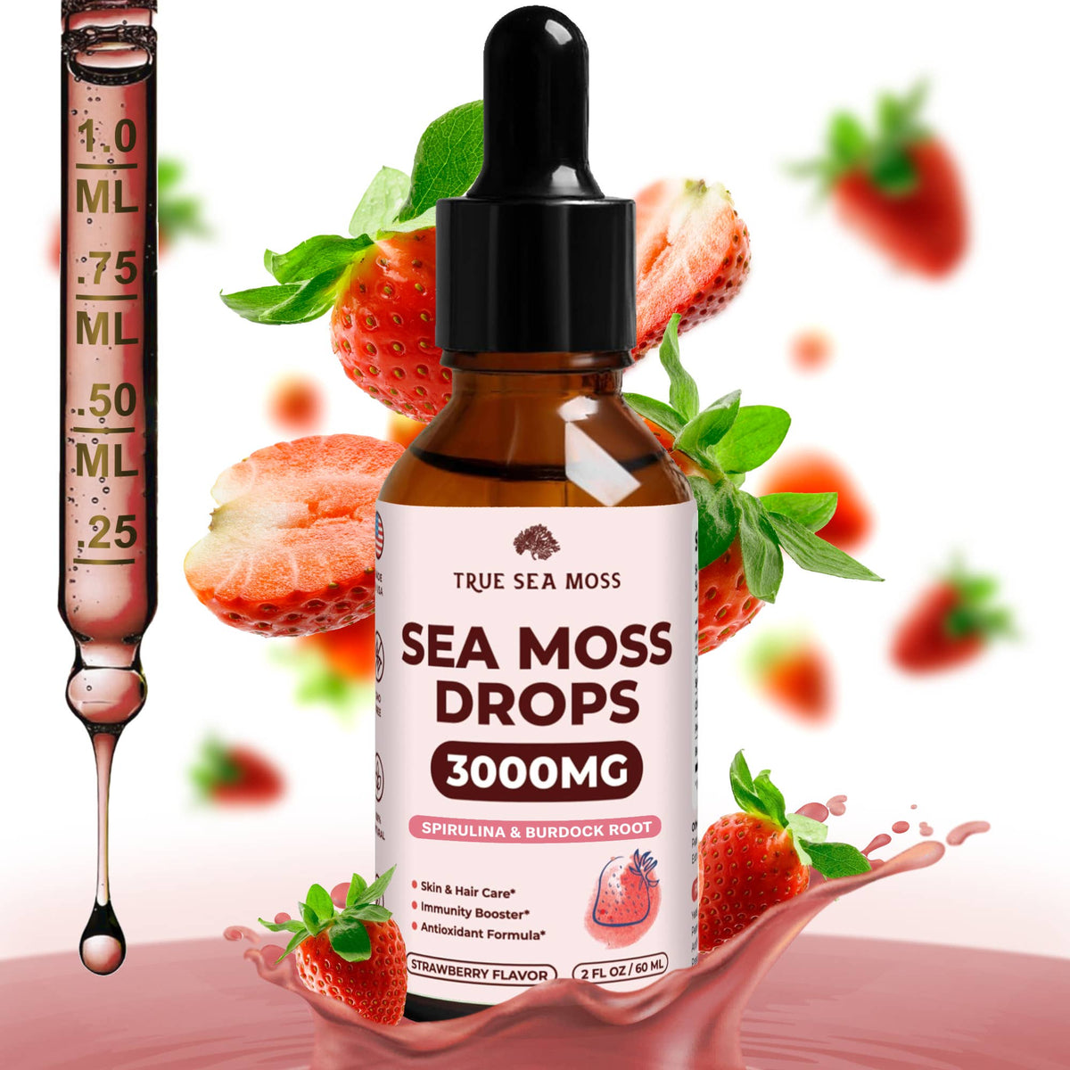 Sea Moss Drops Spirulina & Burdock Root - Strawberry Flavor – Cleve_Seamoss