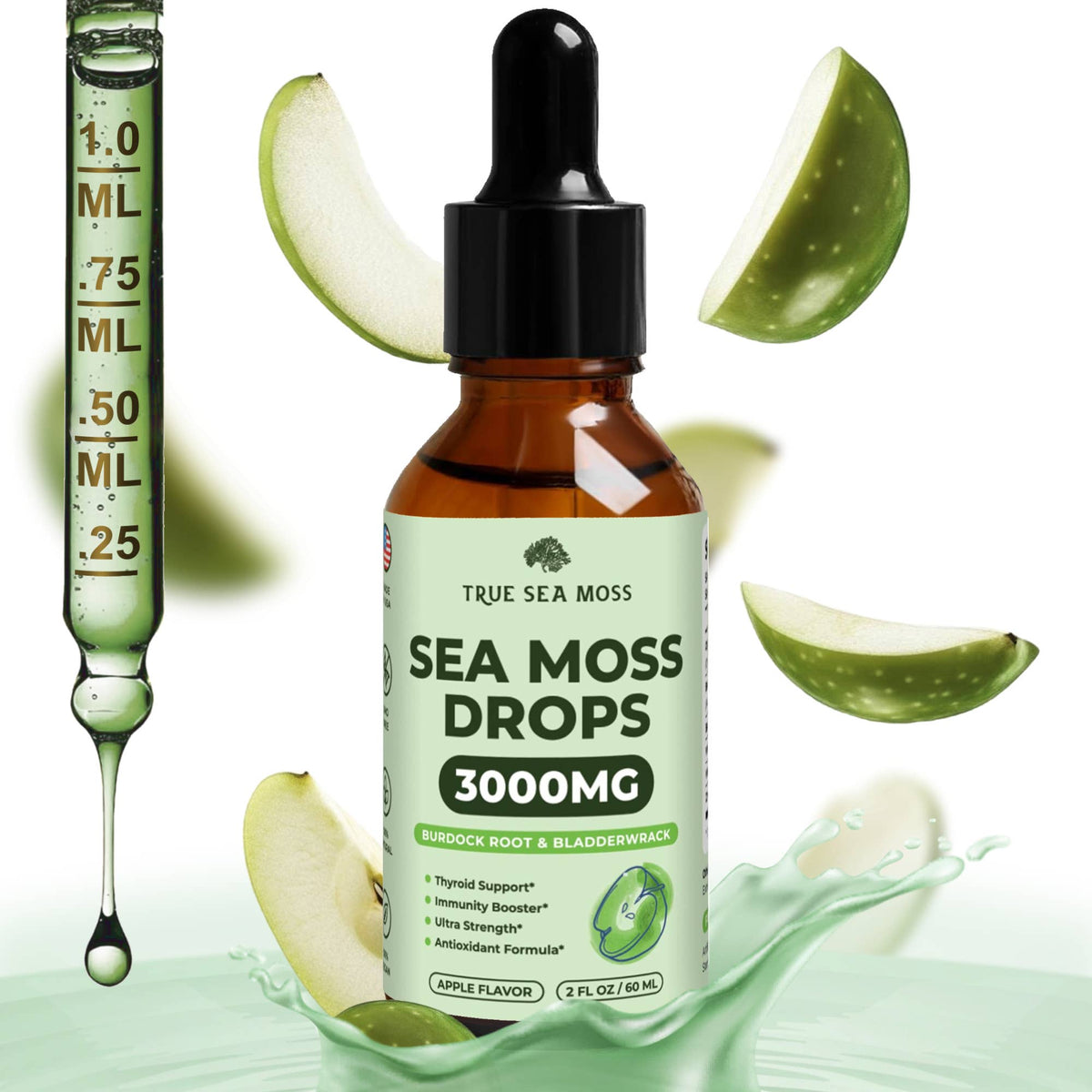 Sea Moss Drops – Burdock Root & Bladderwrack | Apple Flavor | 3000mg F ...